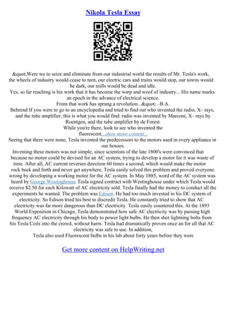 Nikola Tesla Essay | PDF