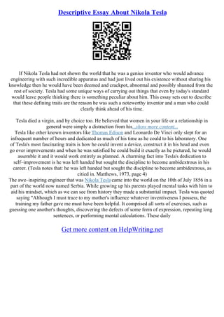 Nikola Tesla Essay | PDF