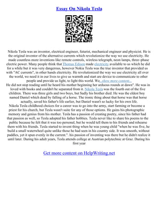 Nikola Tesla Essay | PDF