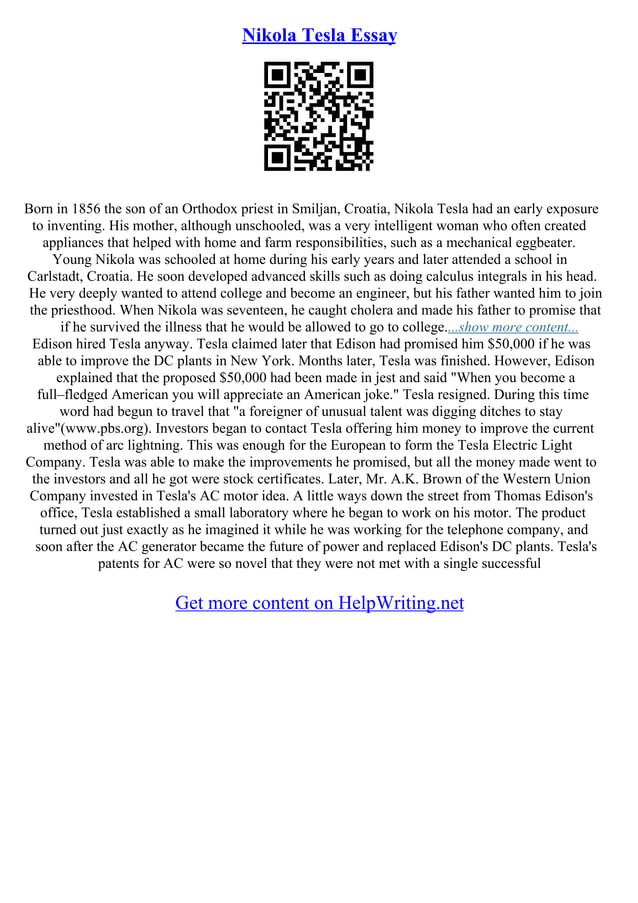 Nikola Tesla Essay | PDF | Physics | Science