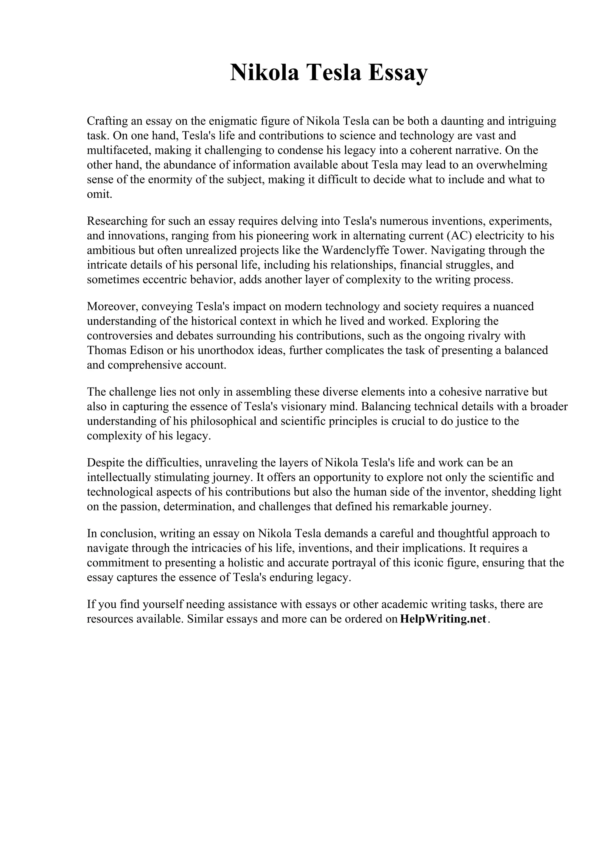 Nikola Tesla Essay | PDF