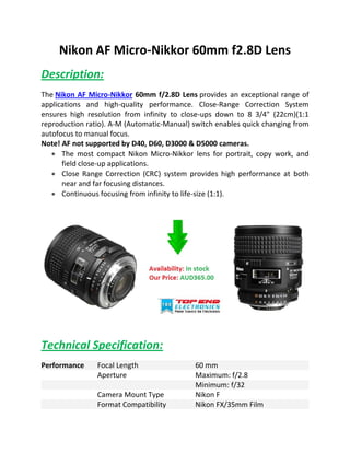 Nikon af micro nikkor 60mm f2.8 d lens | PDF