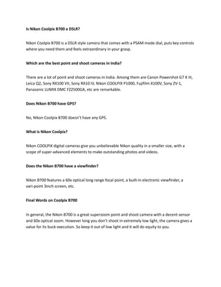 Best Nikon Coolpix B700 In Depth Reviews | PDF