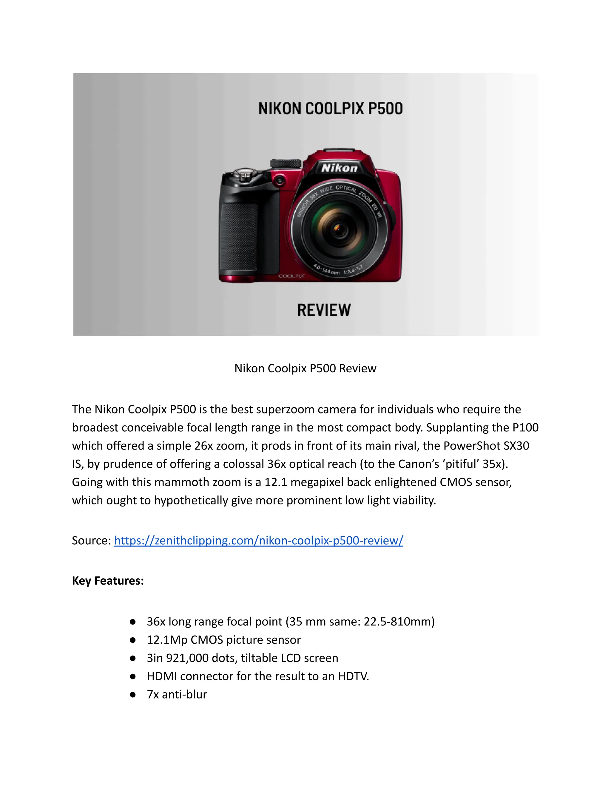Most Used Nikon Coolpix P500 Camera Review | PDF