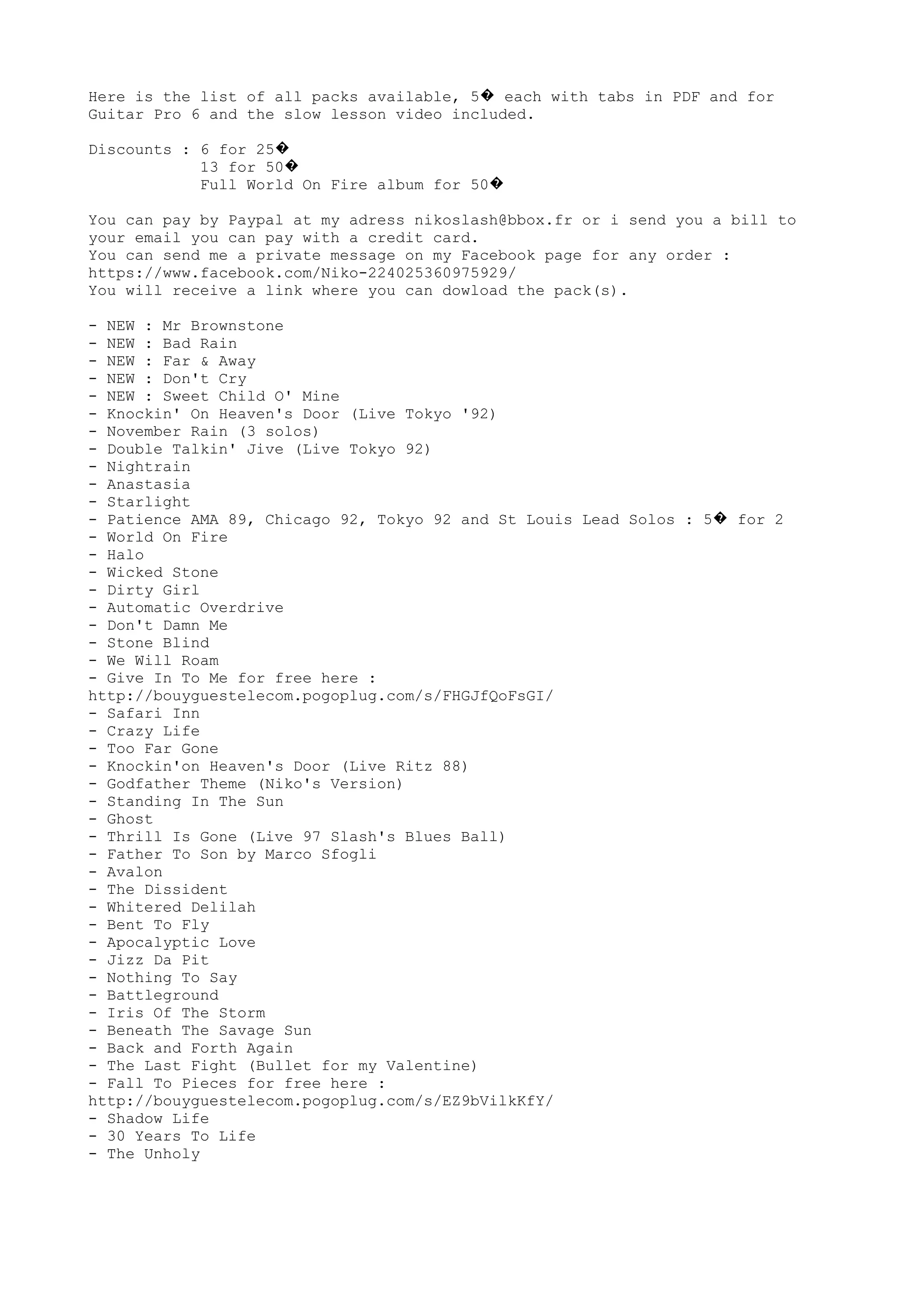 Niko's tabs list | TXT