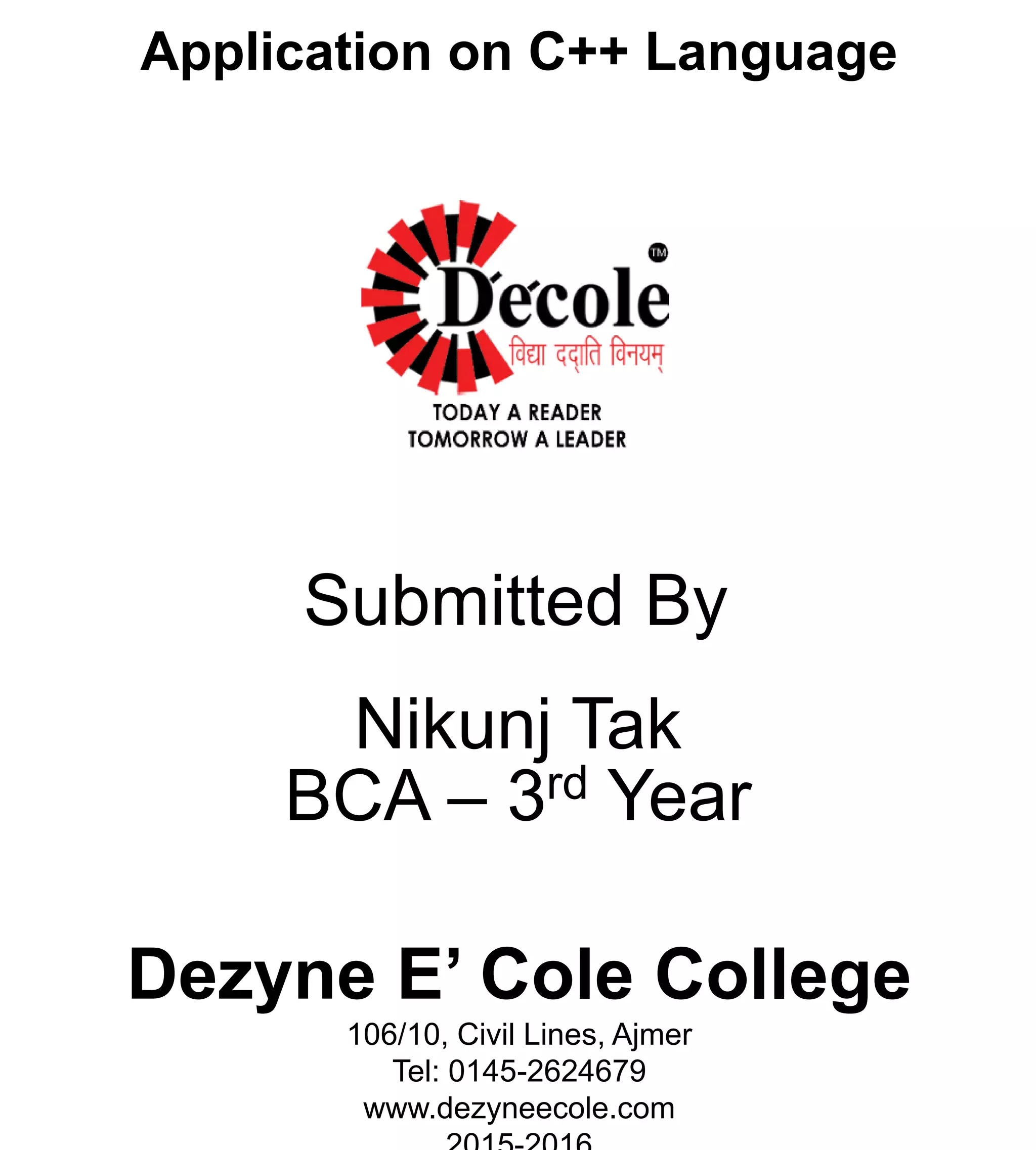 Nikunj Tak ,3rd Year BCA,Project on Java Programming | PDF | Programming Languages | Computing
