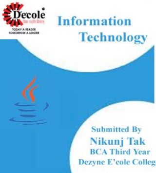 Nikunj Tak ,3rd Year BCA,Project on Java Programming | PDF