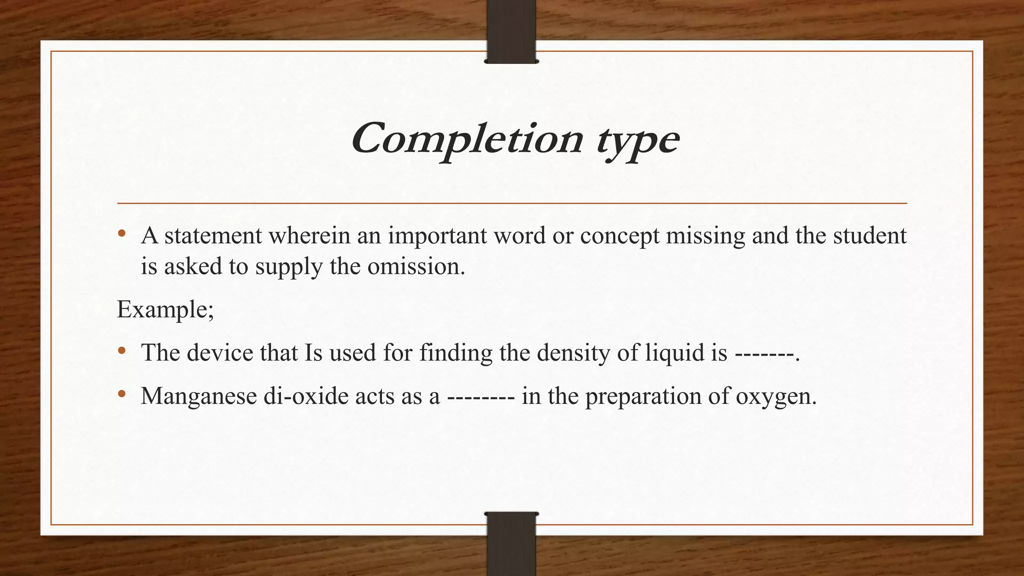 Types of test items and principles for constructing test items | PPTX