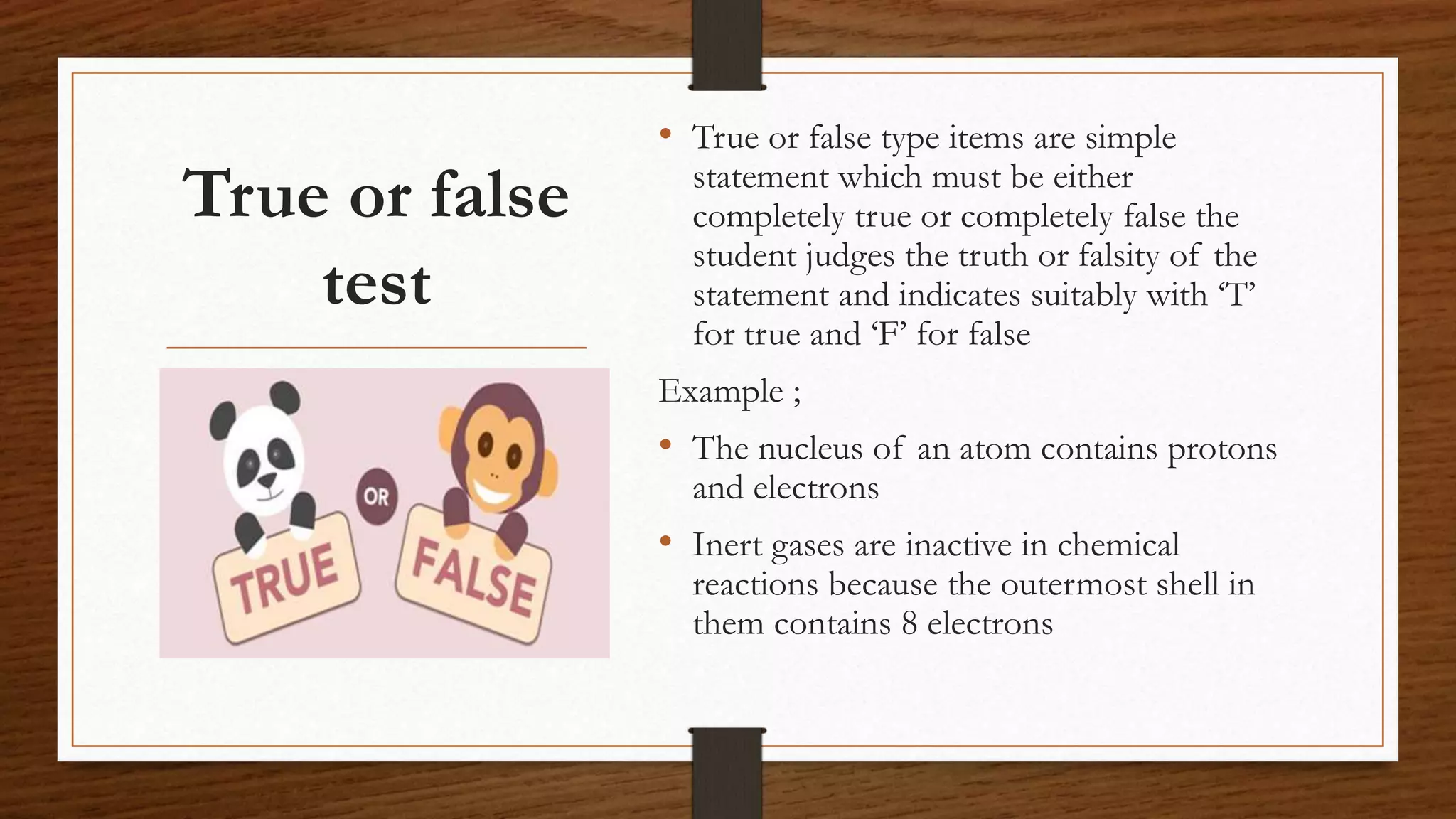 Types of test items and principles for constructing test items | PPTX