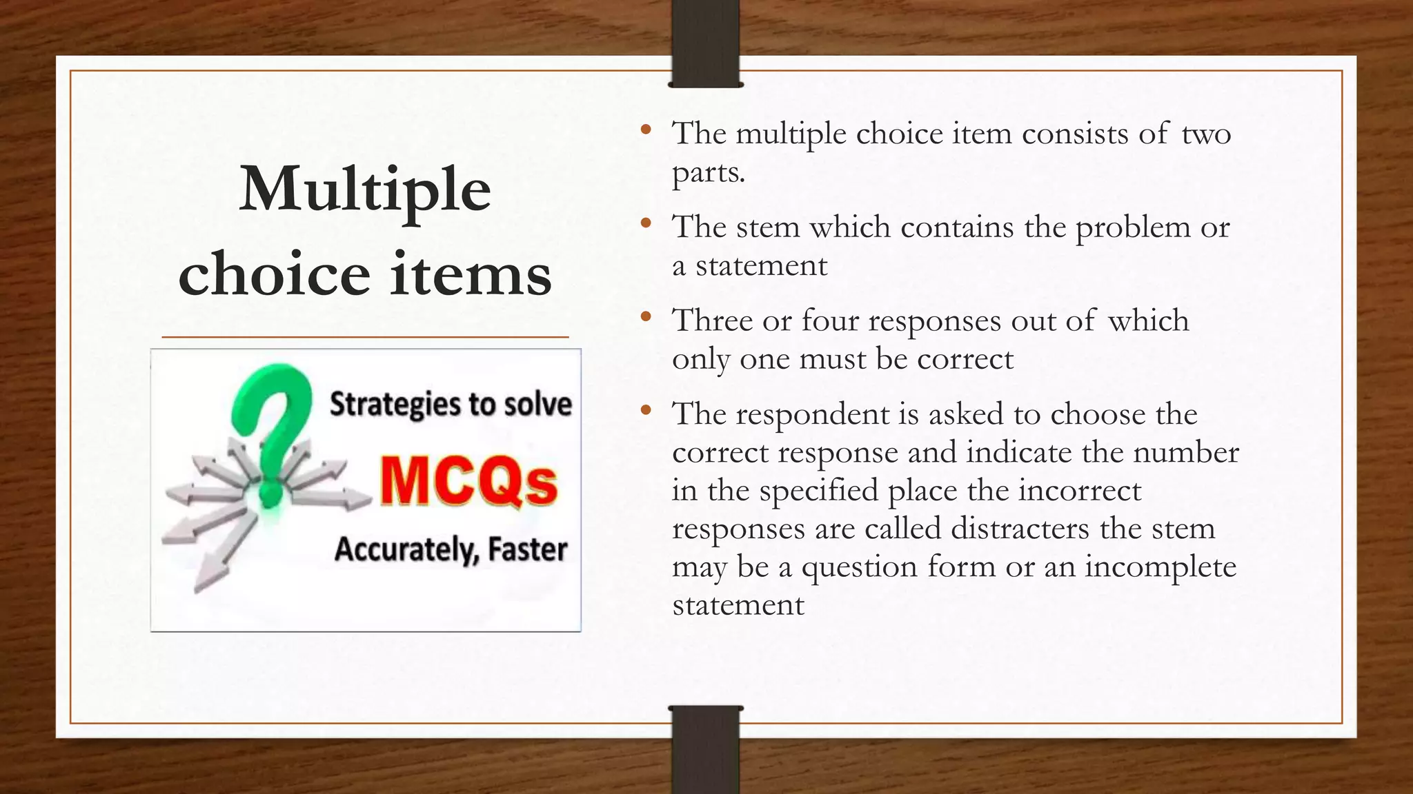 Types of test items and principles for constructing test items | PPTX