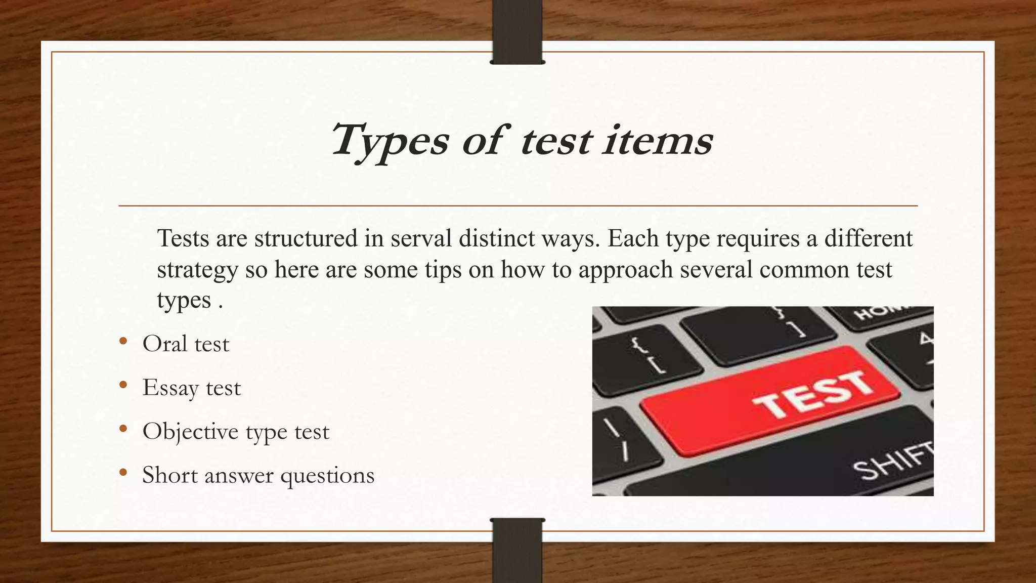 Types of test items and principles for constructing test items | PPTX