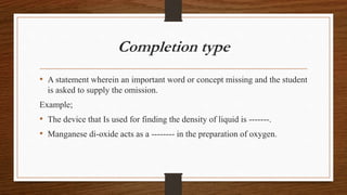 Types of test items and principles for constructing test items | PPTX