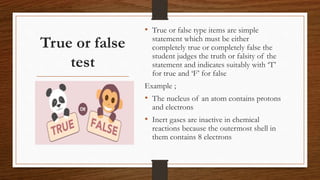 Types of test items and principles for constructing test items | PPTX