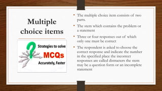 Types of test items and principles for constructing test items | PPTX