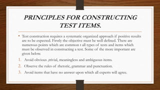 Types of test items and principles for constructing test items | PPTX