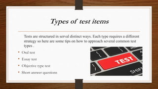 Types of test items and principles for constructing test items | PPTX
