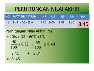 Nilai akhir ujian nasional | PPTX