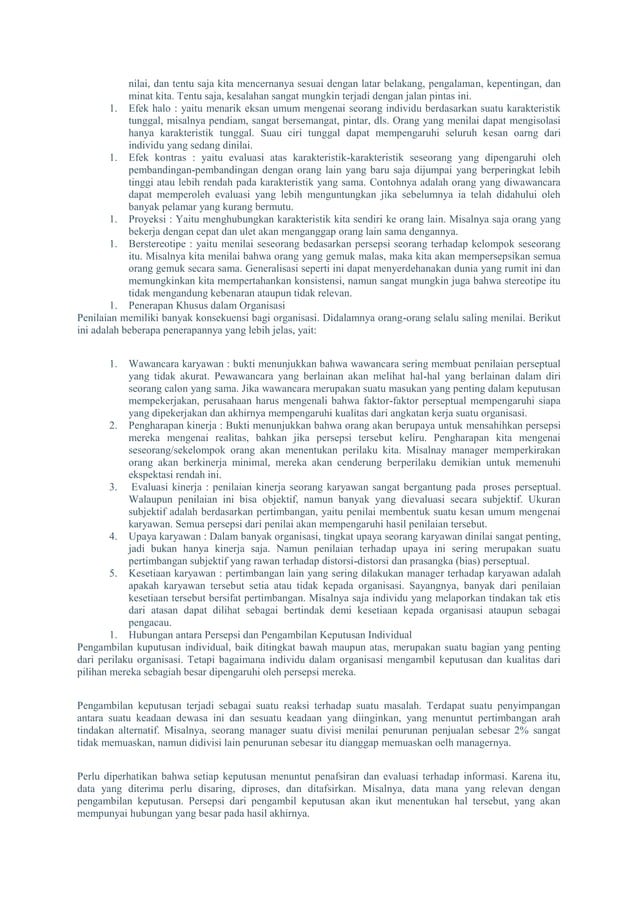 Nilai, sikap, kepuasan kerja, persepsi dan pengambilan keputusan individu | DOCX