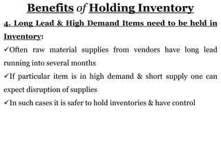 OBJECTIVES AND BENEFITS OF HOLDING INVENTORY | PDF