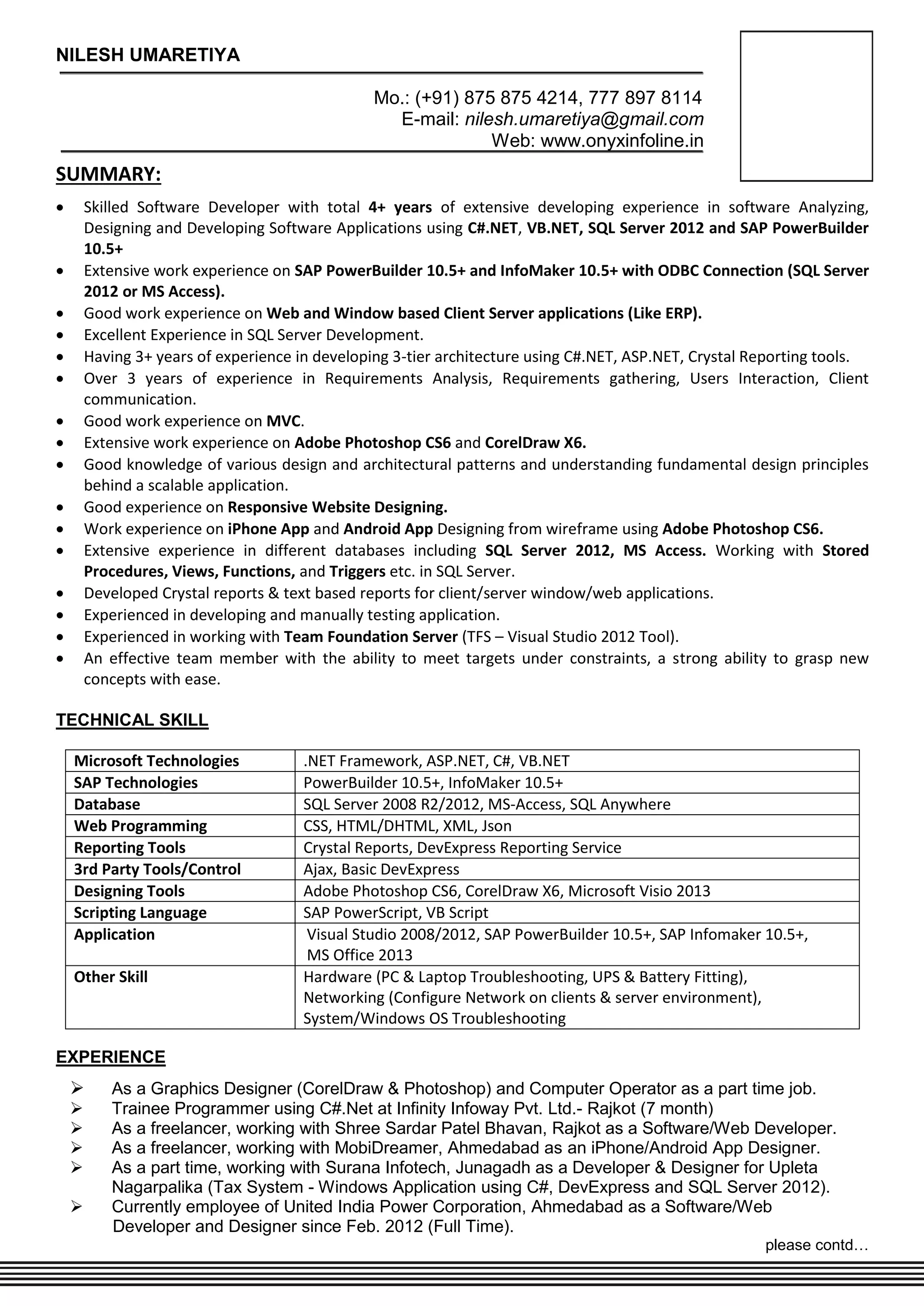 Nilesh umaretiya CV 2016 | PDF