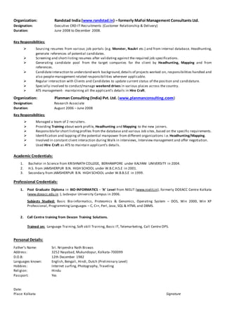 Niloy Biswas HR Recruitment Specialist | DOCX