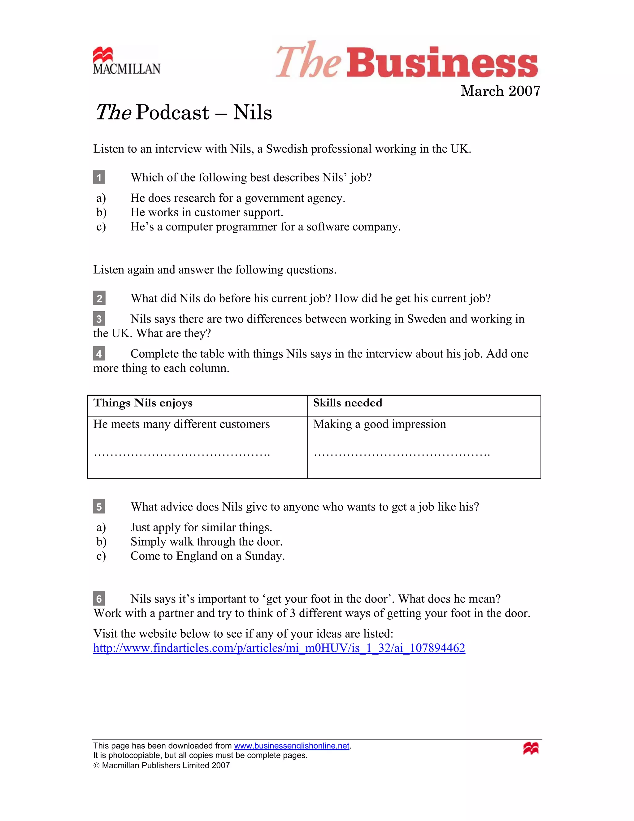 Nils worksheet | PDF
