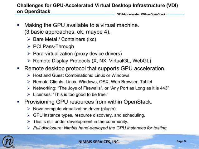 GPU Accelerated Virtual Desktop Infrastructure (VDI) on OpenStack | PPT