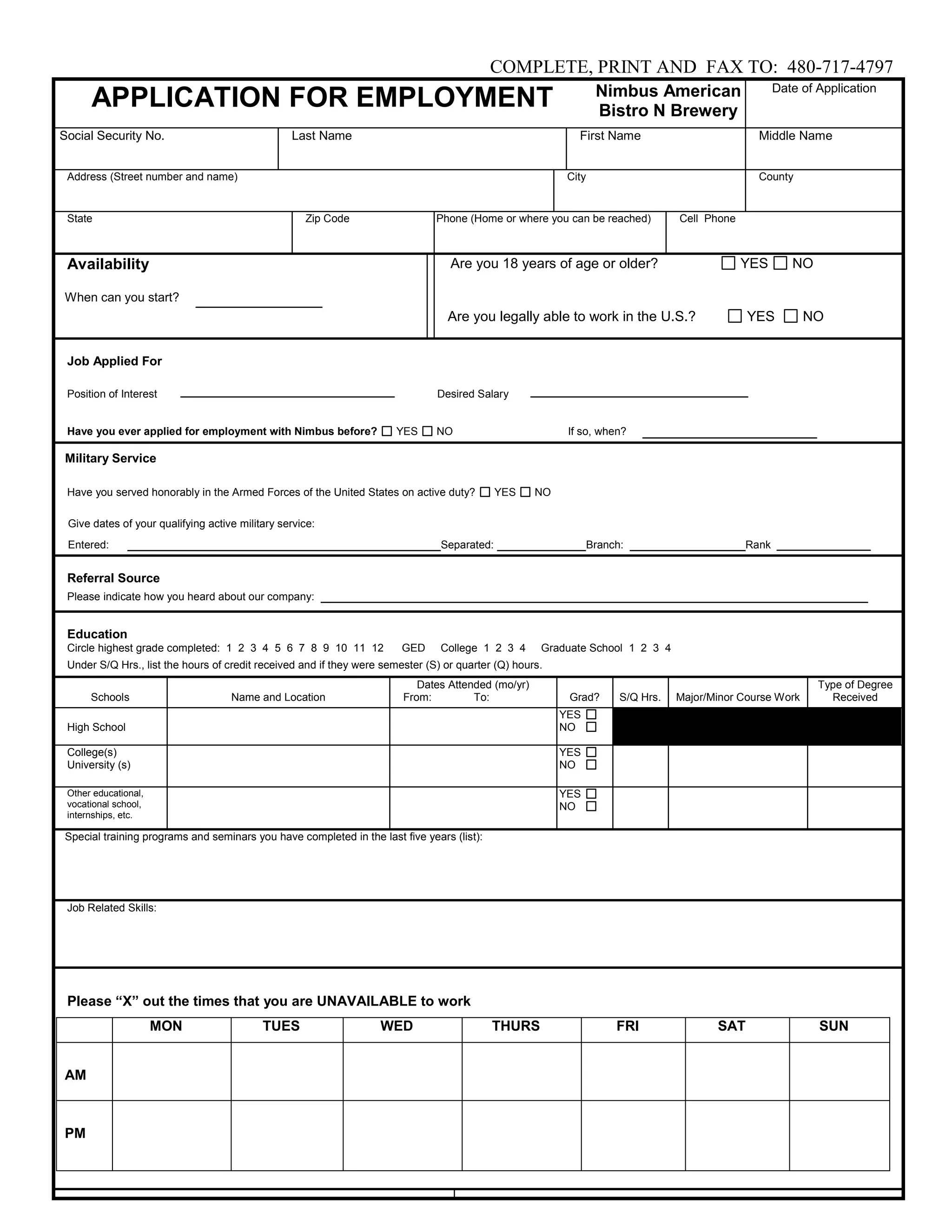 Nimbus Employment Application | PDF