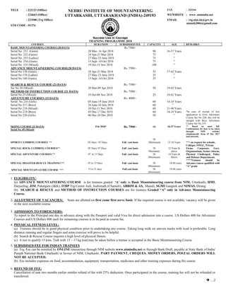 Nim Nehru Institute Of Mountaineering courses 2018 | PDF