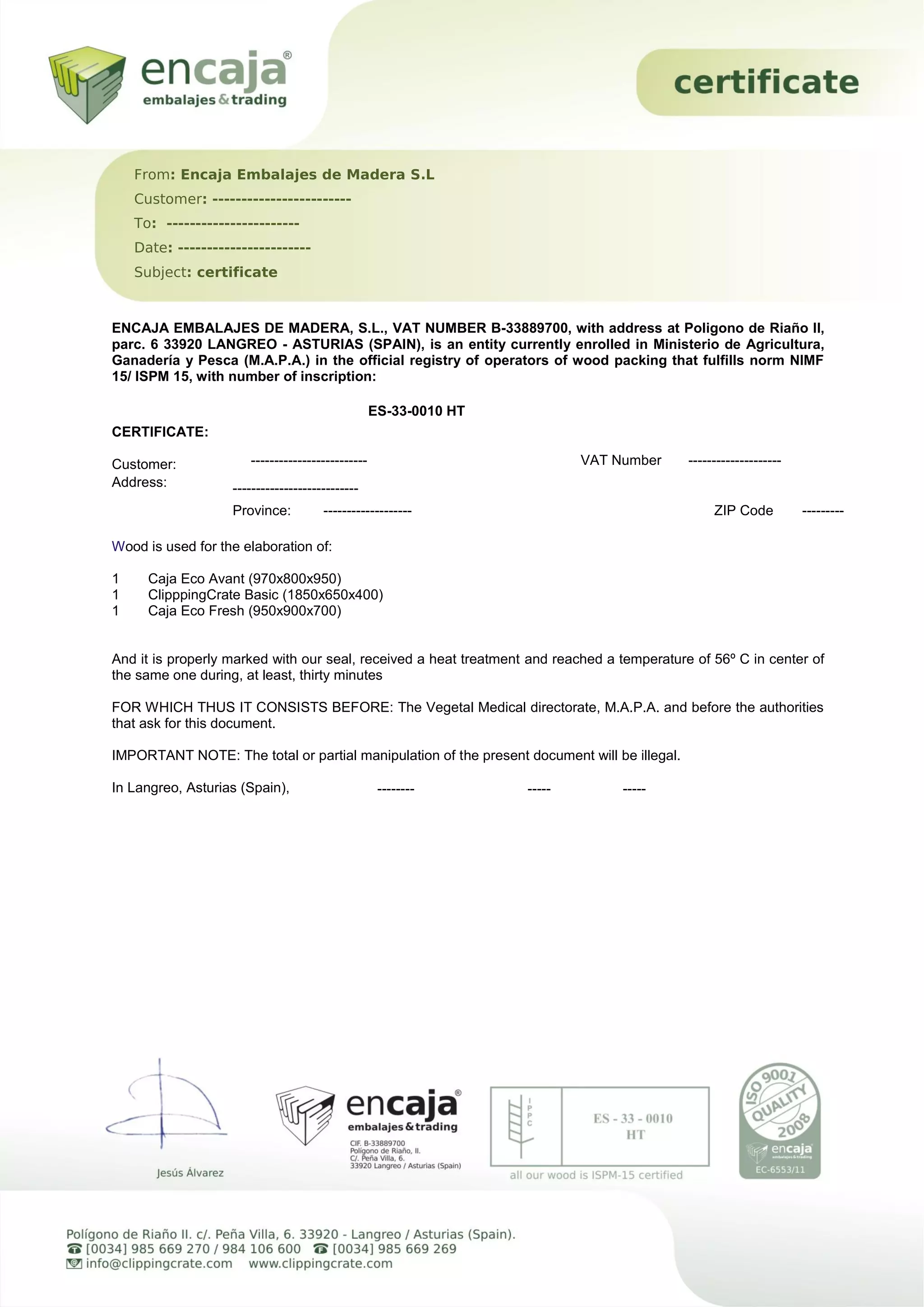 Certificado NIMF 15 | PDF