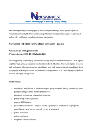 Mid Senior Ruby on Rails developer zdalnie | PDF