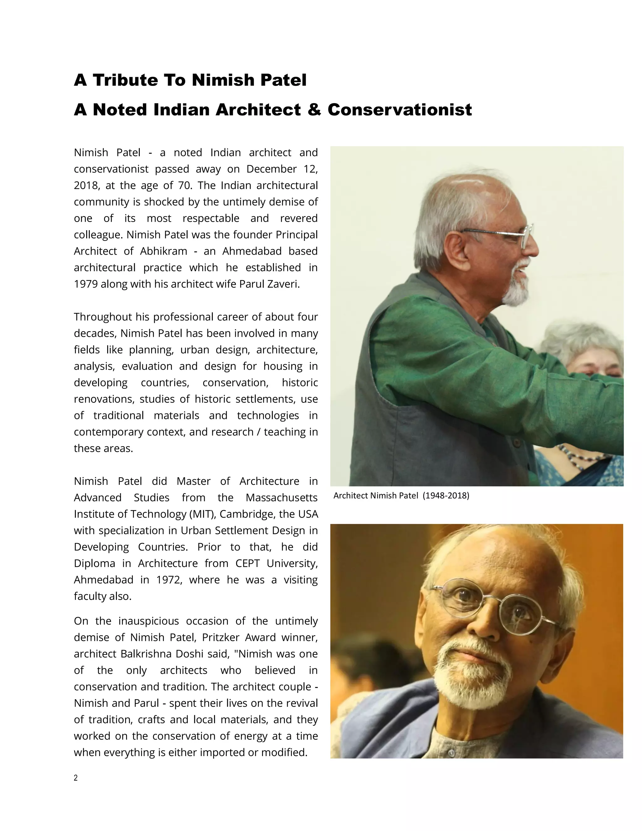 A Tribute To Nimish Patel - A Noted Indian Architect & Conservationist ...