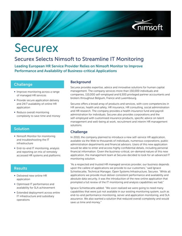 Securex Selects Nimsoft to Streamline IT Monitoring | PDF