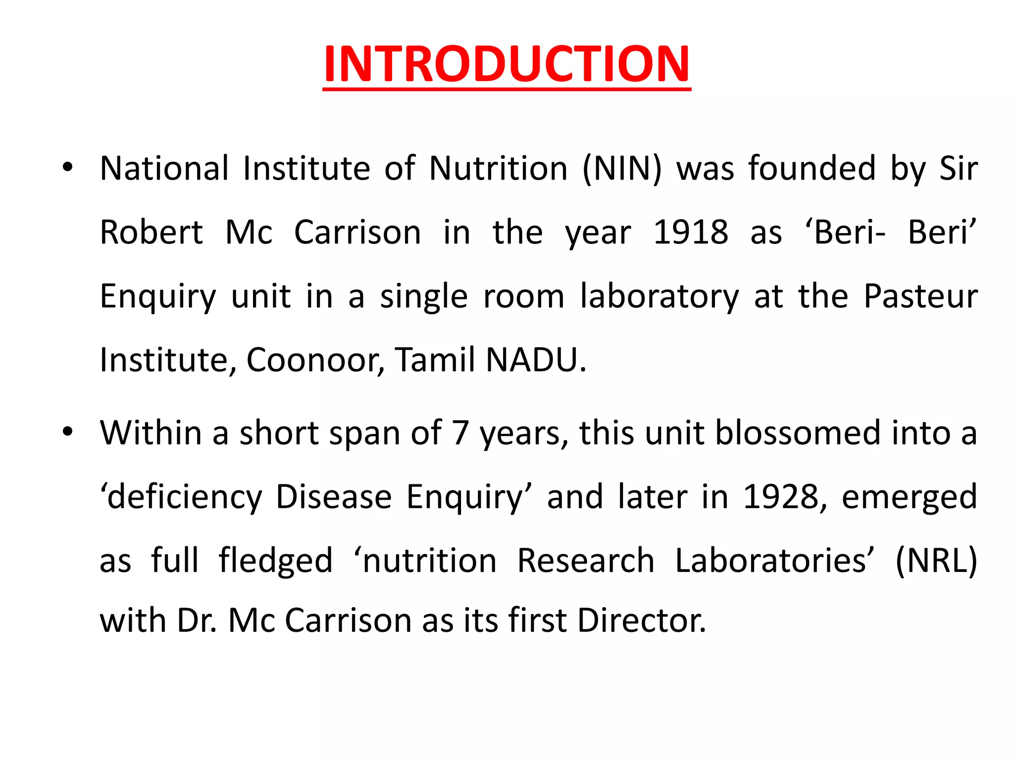 National Institute of Nutrition (NIN) | PDF