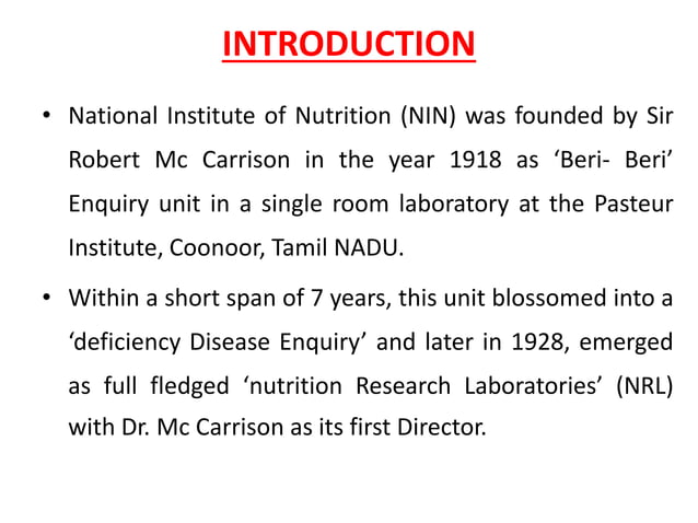 National Institute of Nutrition (NIN) | PDF