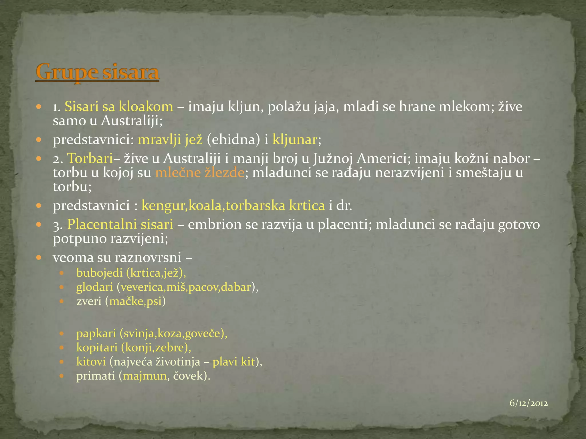 SISARI - odlike, VI razred | PPSX