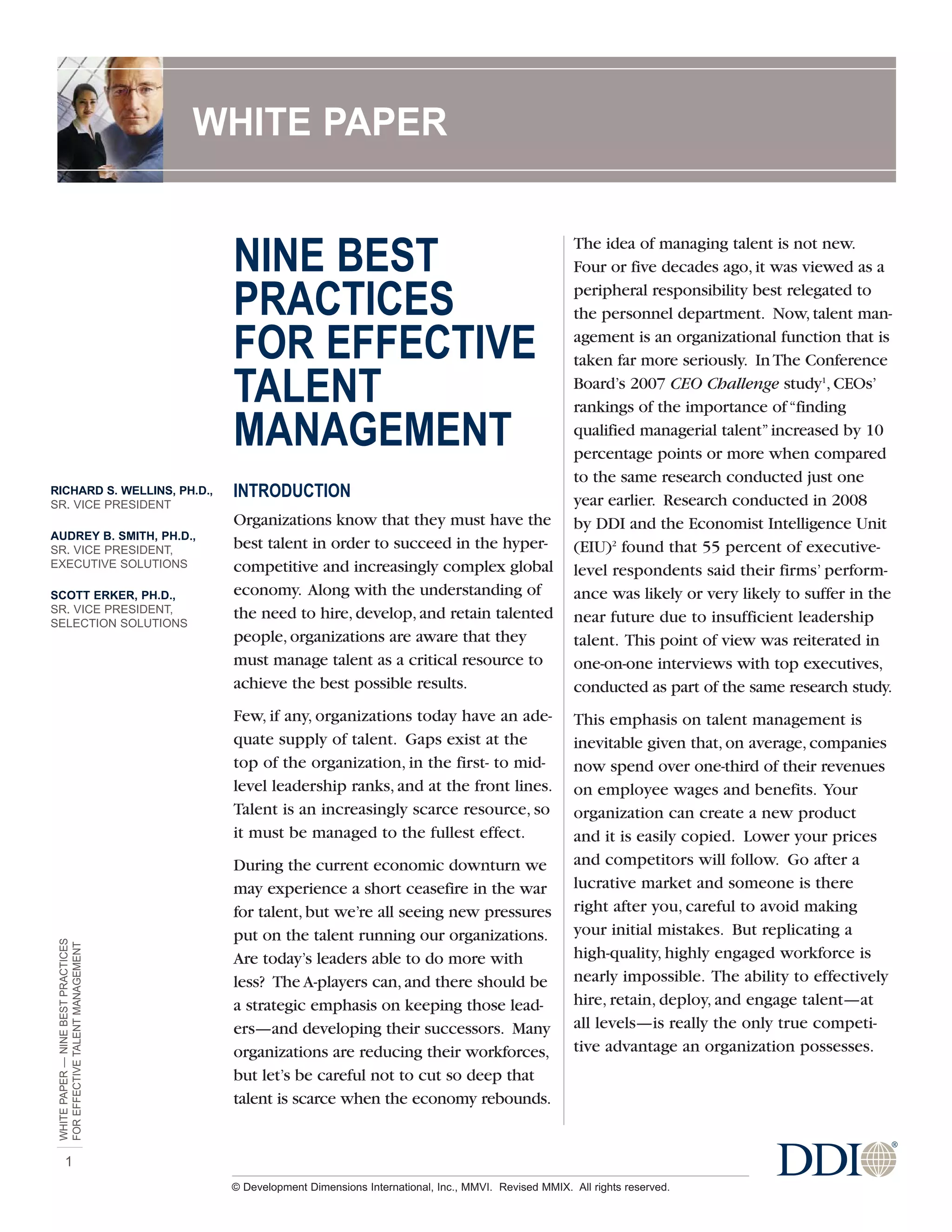 NINE BEST PRACTICES FOR EFFECTIVE TALENT MANAGEMENT | PDF