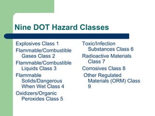 Nine US DOT Hazard Classes | PPT
