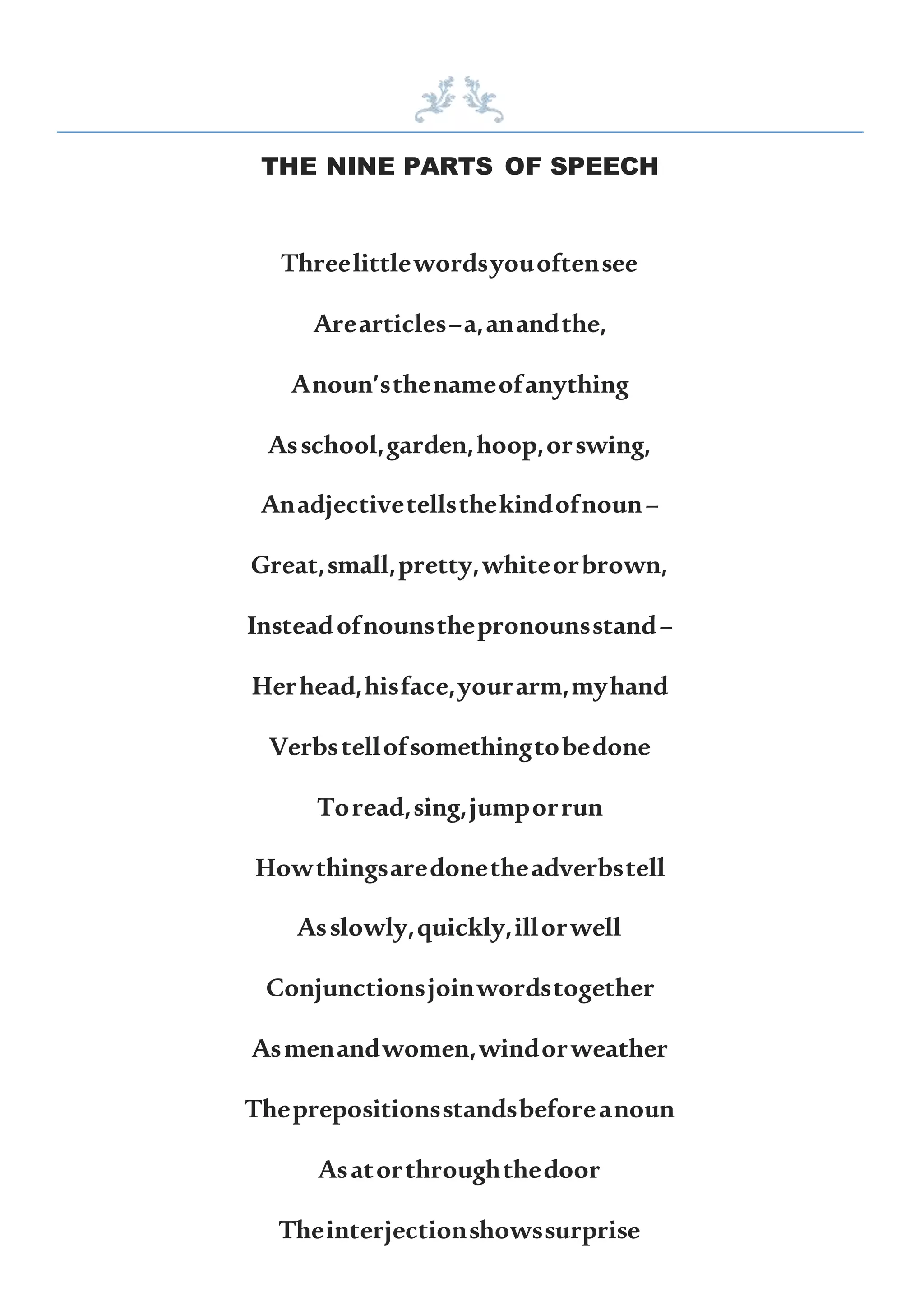 Nine parts of speech | PDF