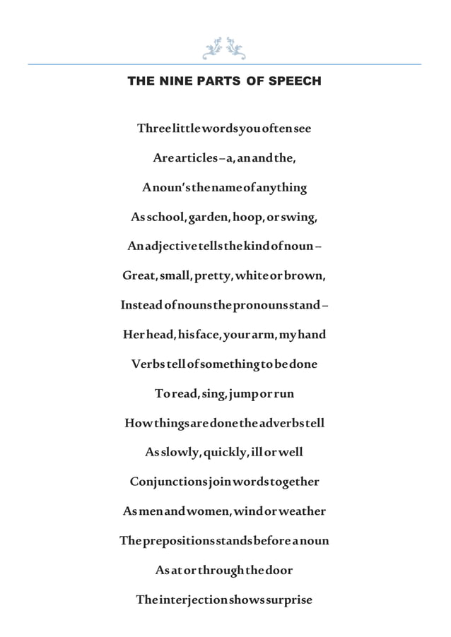 Nine parts of speech | PDF