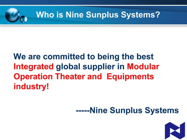 Nine sunplus systems presentation for modular operation theatre | PPT