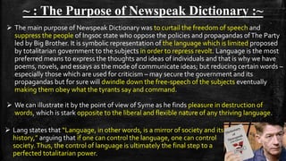 ‘Nineteen Eighty-Four’ Novel by George Orwell - Purpose of Newspeak ...