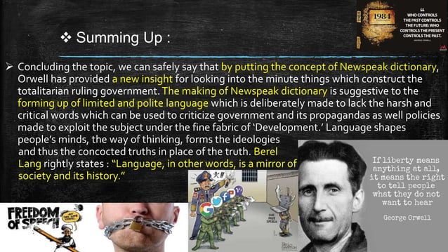 ‘Nineteen Eighty-Four’ Novel by George Orwell - Purpose of Newspeak ...