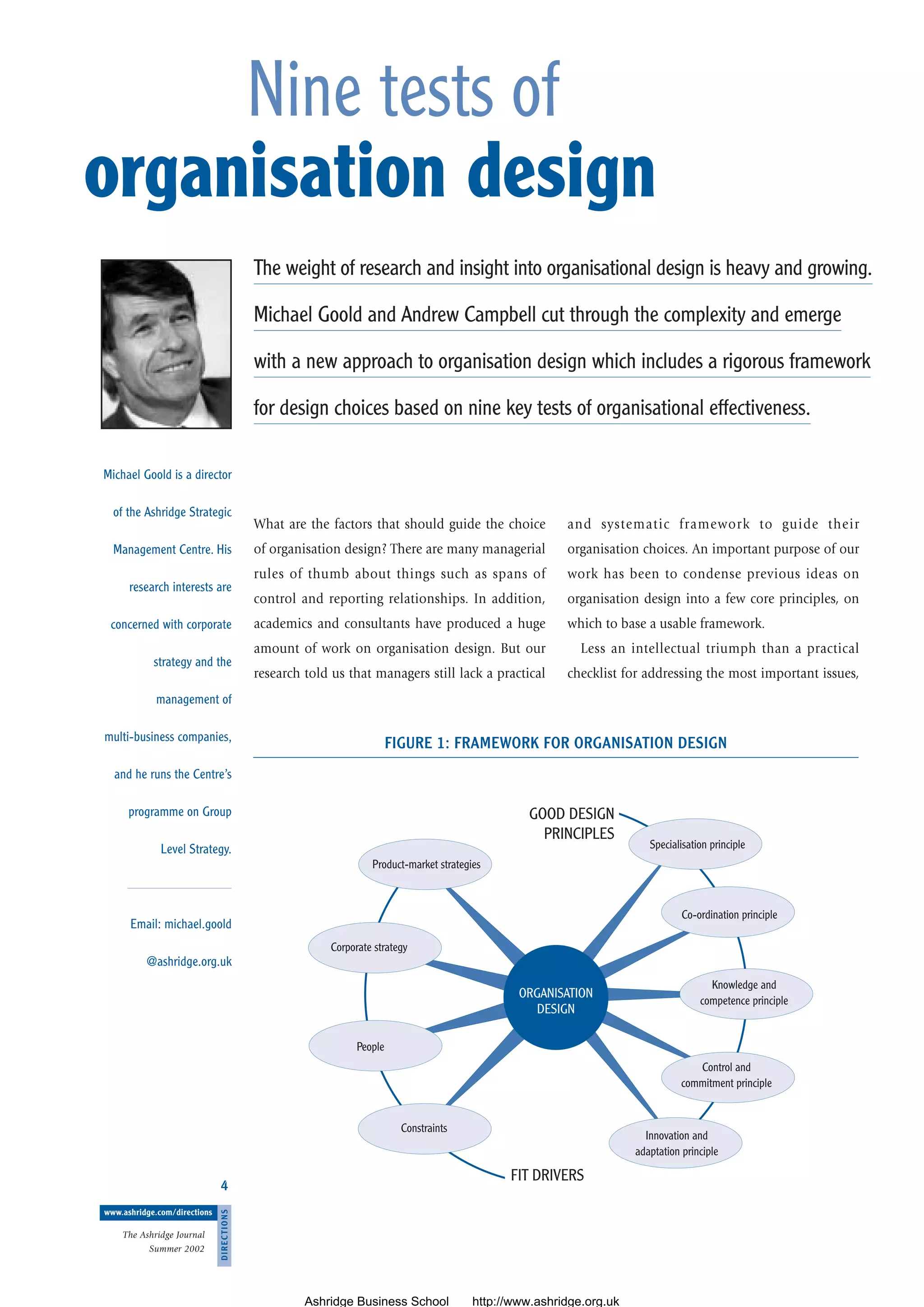 Nine tests of organisation design | PDF
