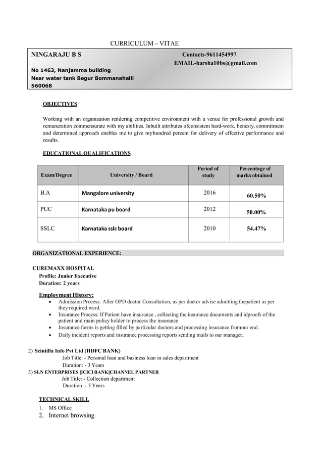 Ningaraju am searching for job please help me | PDF