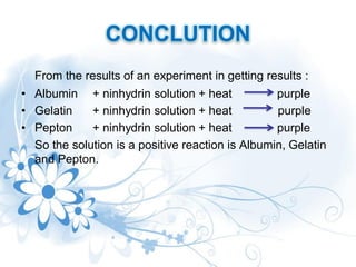 Ninhydrid test of protein | PDF