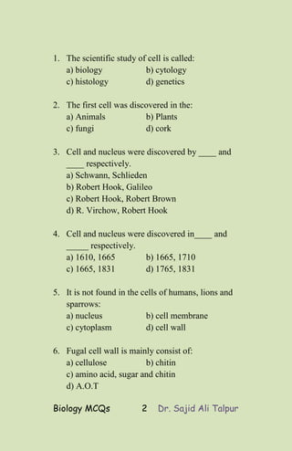 Ninth class biology mcqs (the cell) | DOCX