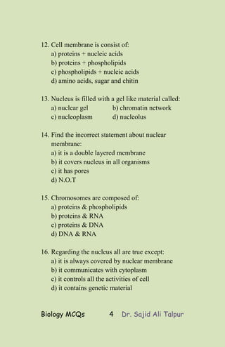 Ninth class biology mcqs (the cell) | DOCX