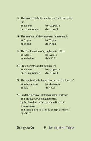 Ninth class biology mcqs (the cell) | DOCX