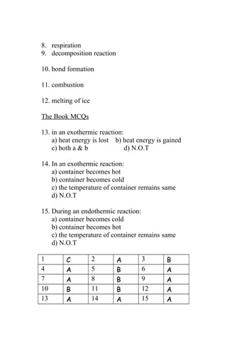 Definitions and MCQs of Ninth Class Chemistry (chemical energetics) | PDF